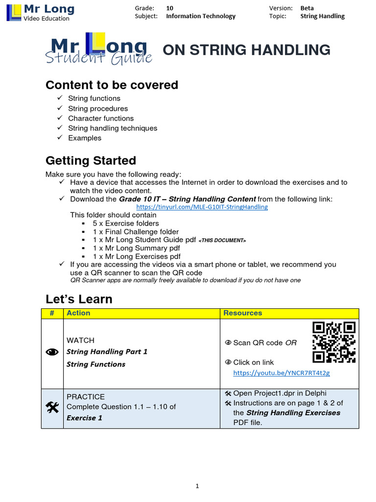 String Handling MR Long Student Guide | Download Free PDF | Qr Code | Image Scanner