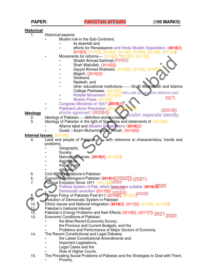 Pakistan Affairs Study Guide | PDF | Pakistan | Muhammad Ali Jinnah