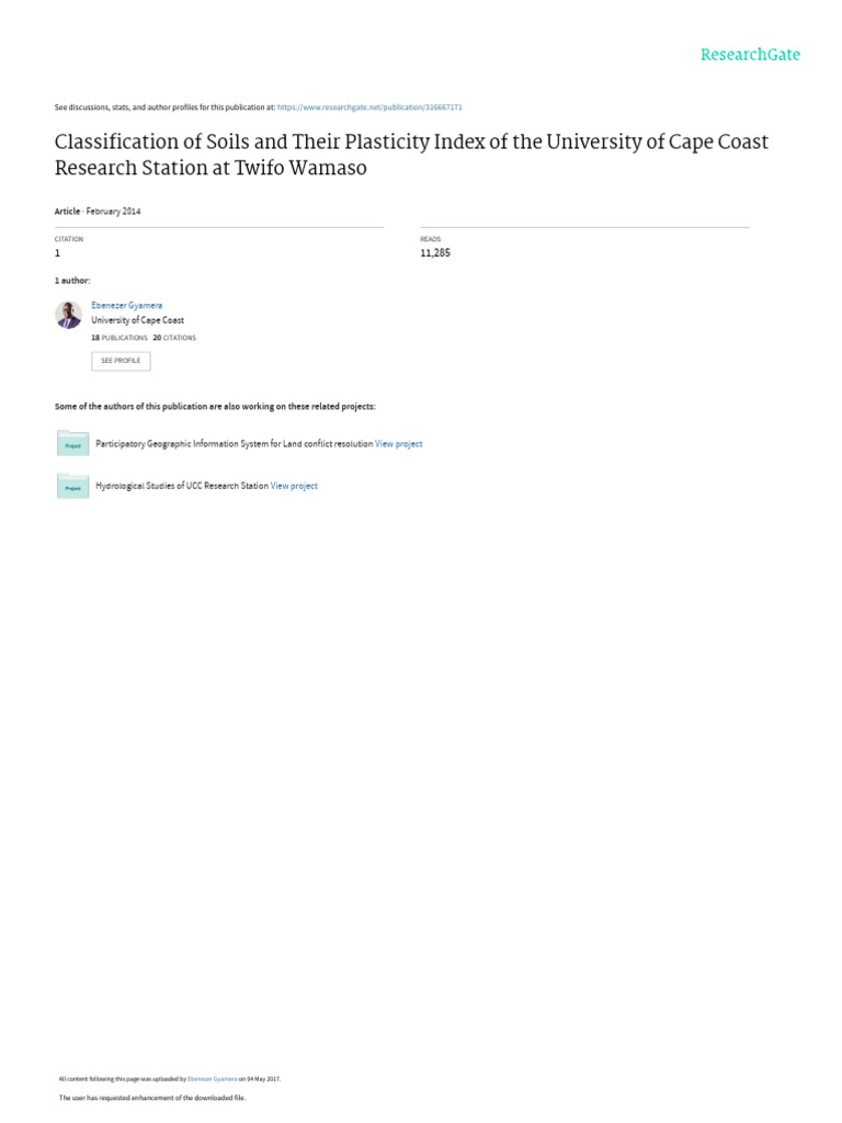 Classification of Soils and Their Plasticity Index of The University of ...