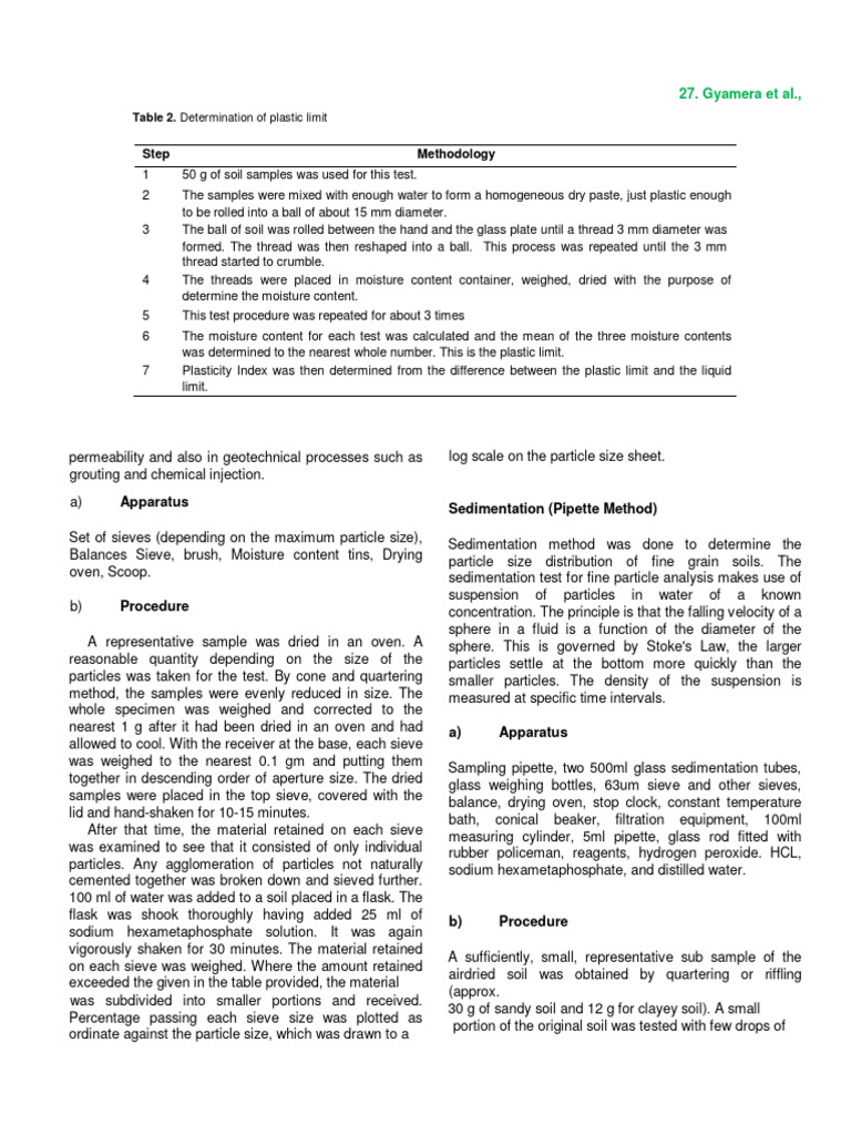 Step Methodology: Table 2. Determination of Plastic Limit | PDF | Applied And Interdisciplinary ...