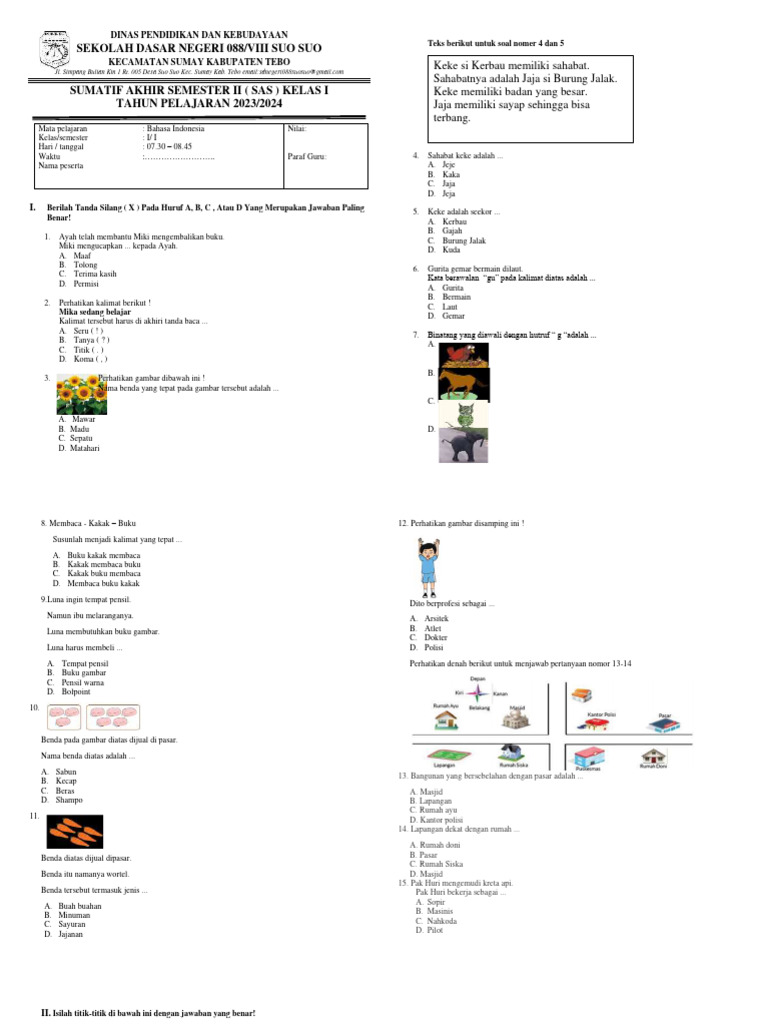 1.bahasa Indonesia Kelas 1 Semester 2 KUMER | PDF