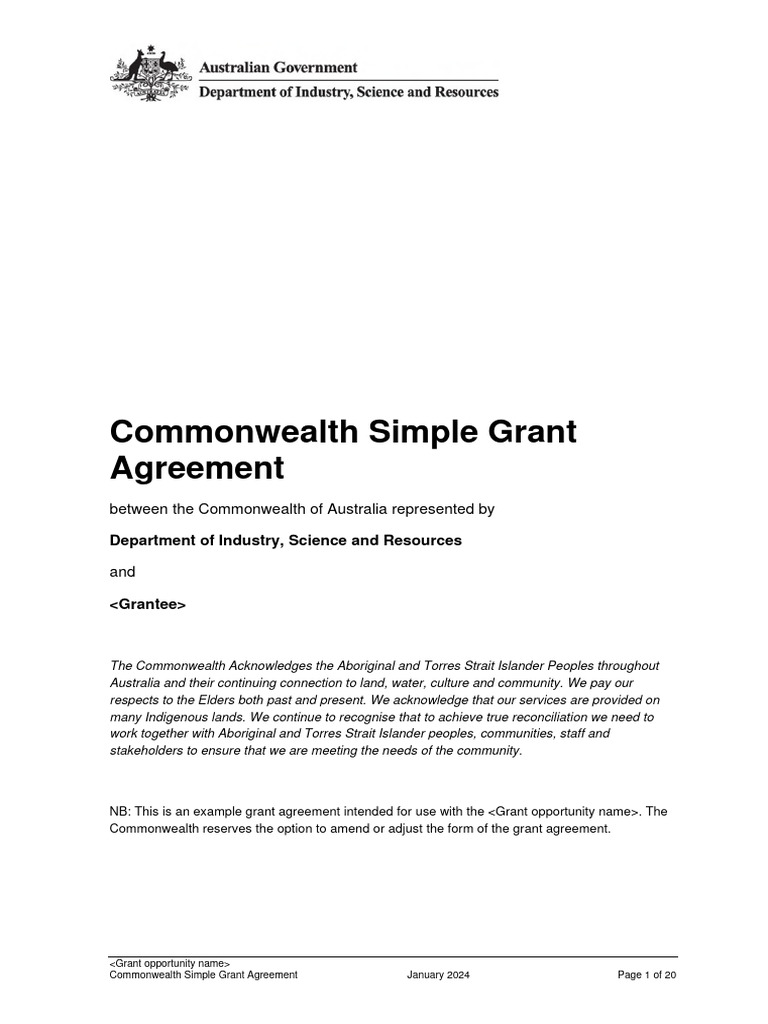 BRII Renewables and Low Emissions Sample Grant Agreement - Feasibility ...