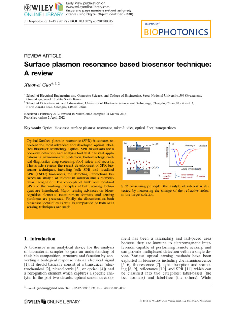 Guo 2012 | PDF | Surface Plasmon Resonance | Biosensor