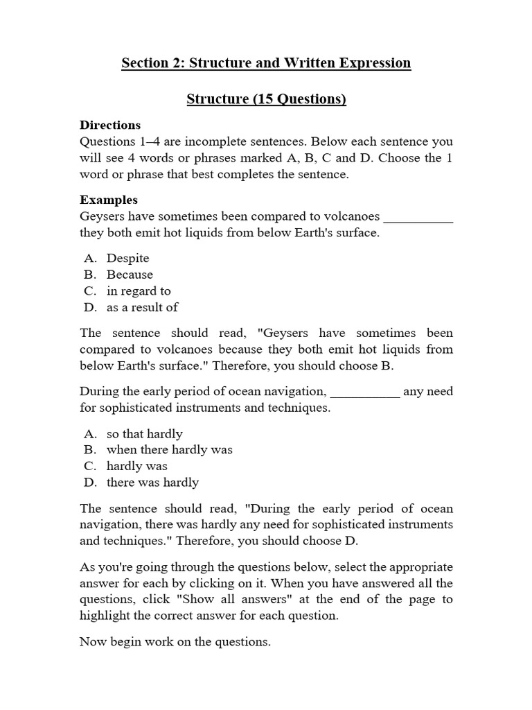 Sentence Completion and Error Identification Test | PDF | Atmosphere Of ...