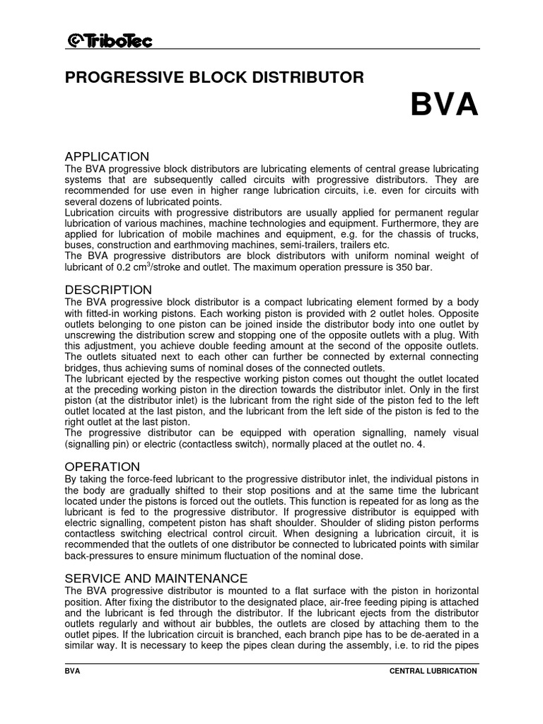 Tribotec BVA Progr. Distributor | PDF | Piston | Lubricant