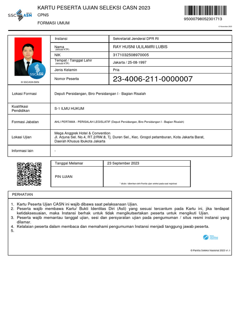 Kartu Ujian CASN 2023 Ray Husni | PDF