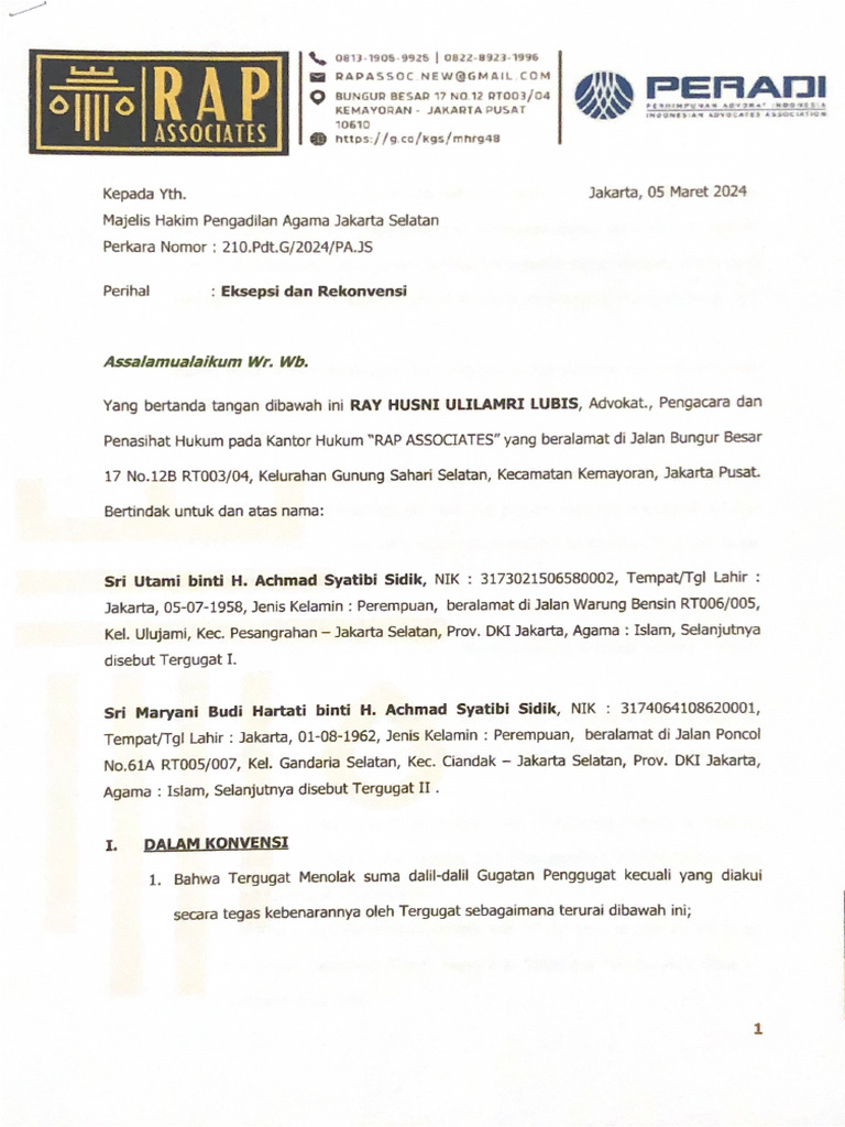 Contoh Gugatan Cerai RAP Associates | PDF