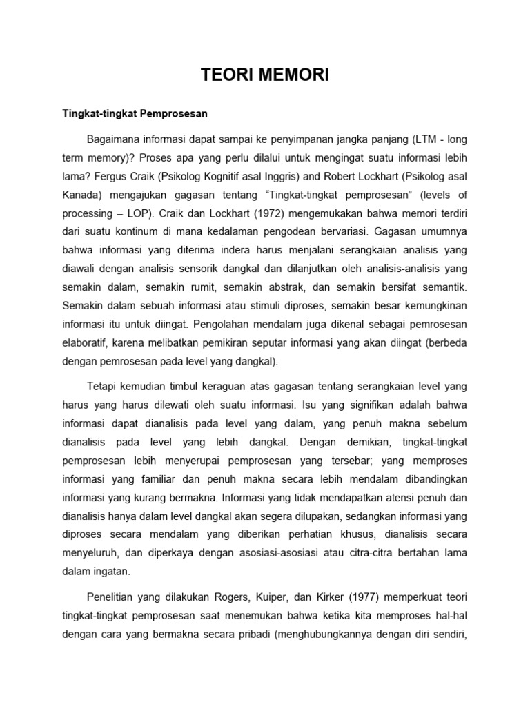 Psi - Kognitif - Teori Memori | PDF | Pengembangan Diri