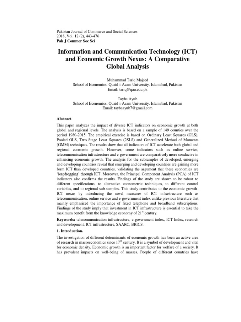 Information and Communication Technology (ICT) and Economic Growth Nexus A Comparative Global ...