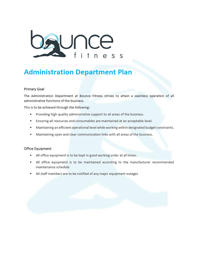 Bounce Fitness Admin Department Plan | PDF | Business