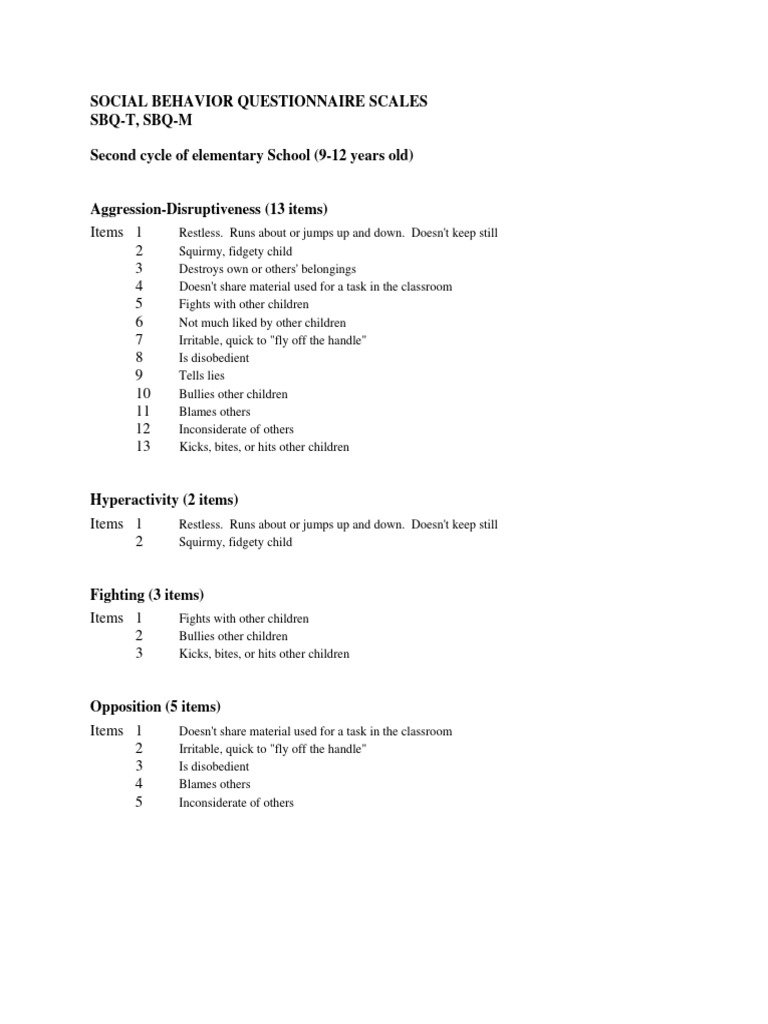T2B Scales MT 9-12 Eng | PDF | Anger | Human Development