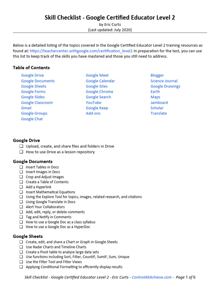 Skill Checklist - Google Certified Educator Level 2 | PDF | You Tube | Cyberspace
