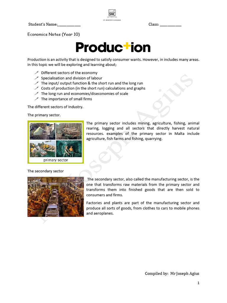 Yr 10 Production Notes | PDF | Marginal Cost | Average Cost