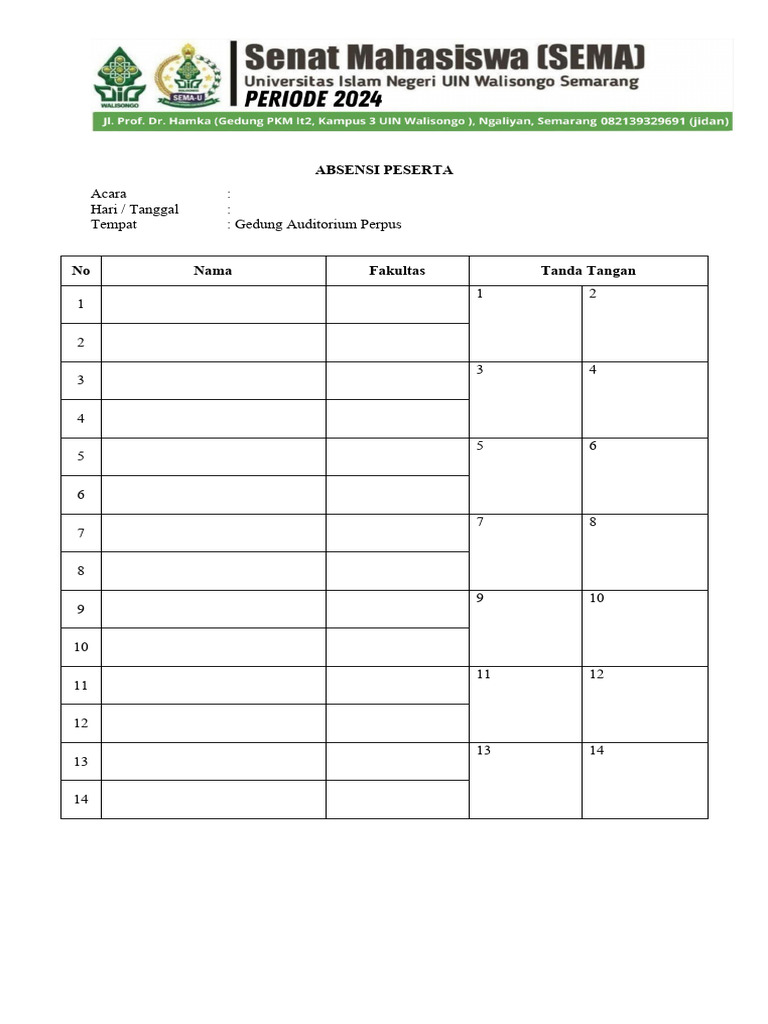 Daftar Absensi Peserta Acara | PDF