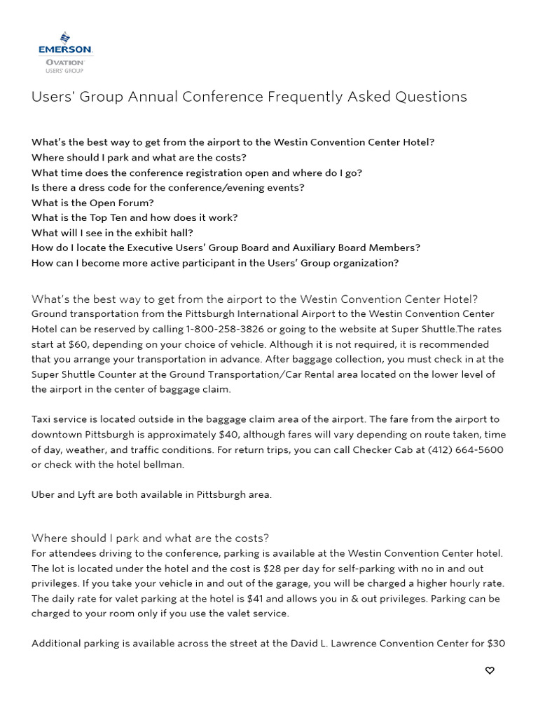 Ovation Users' Group Conference FAQs | PDF | Airport | Transport