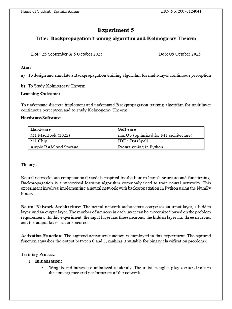 Yashika - Experiment 5 NN | PDF | Artificial Neural Network | Computational Complexity Theory