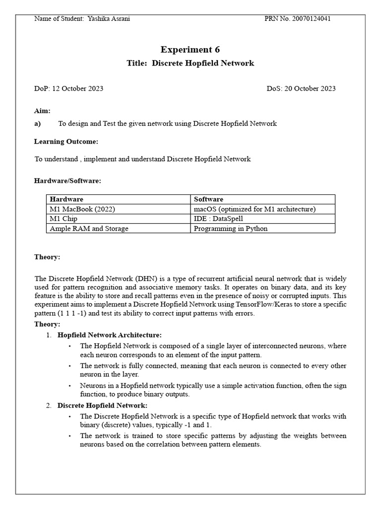 Yashika - Experiment 6 NN | PDF | Accuracy And Precision | Applied Mathematics
