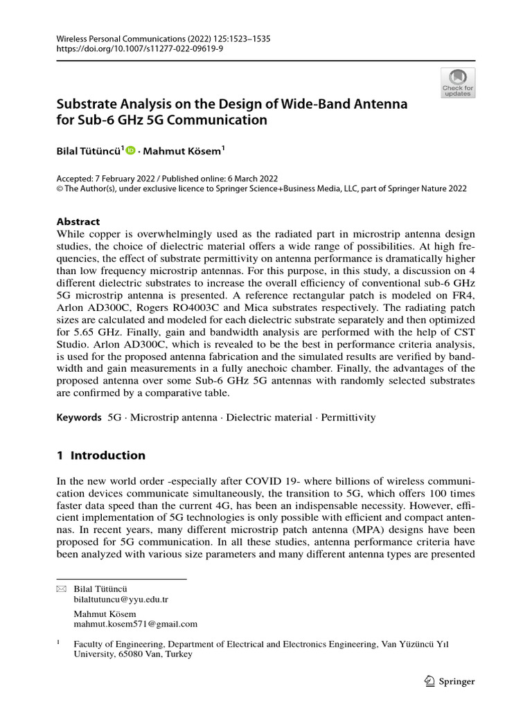 Substrate Analysis On The Design of Wide Band Antenna For Sub 6 GHZ 5G ...