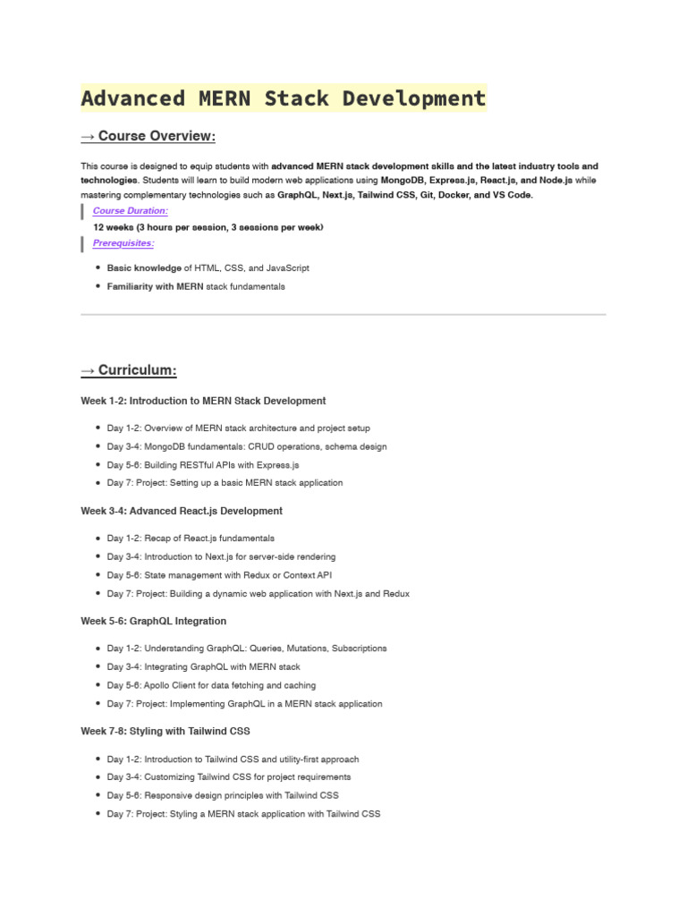 Advanced MERN Stack Development | PDF | Version Control | Mongo Db