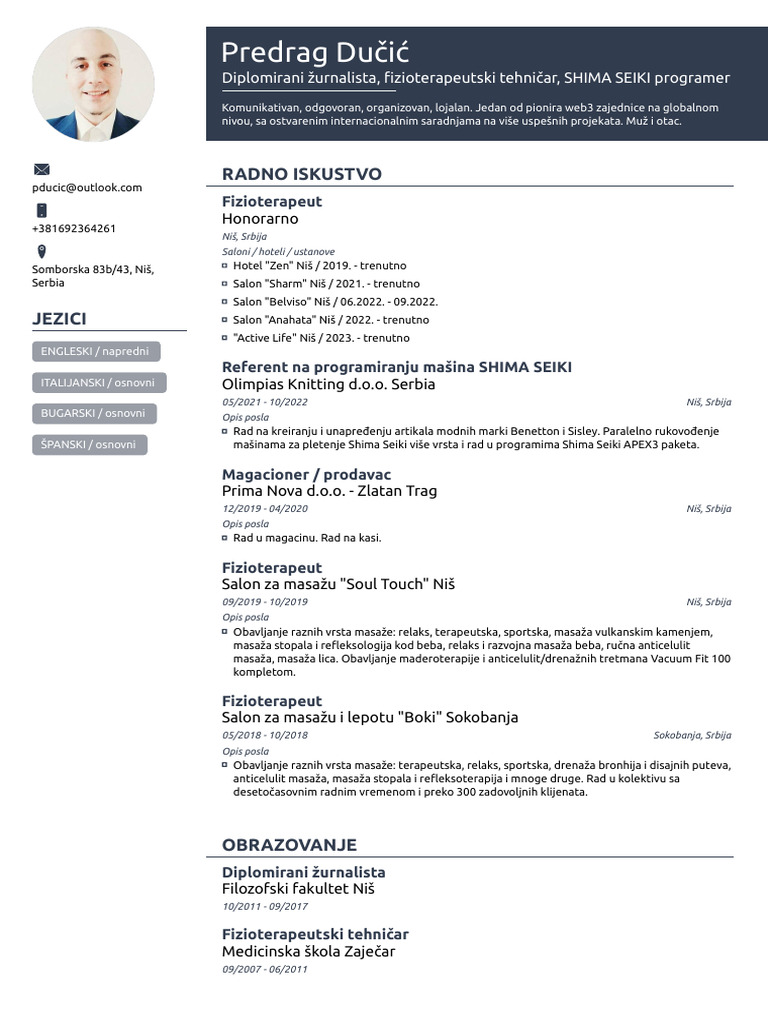 Predrag Dučić - Radna Biografija - CV | PDF