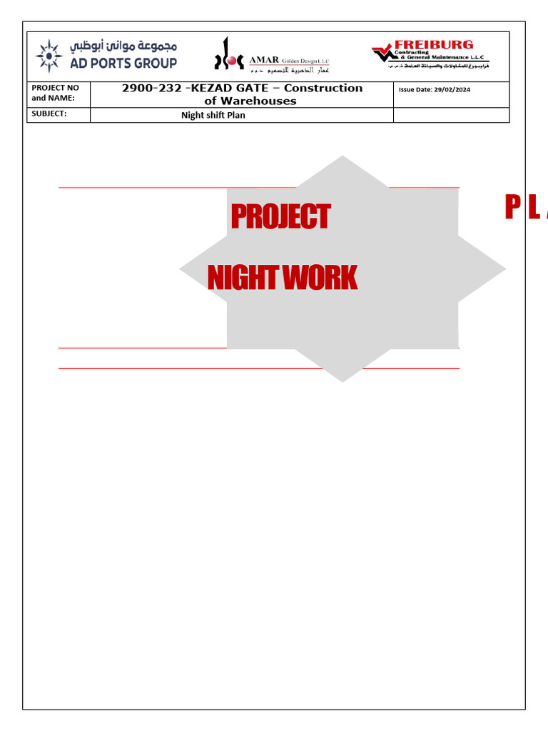 Night Work Safety Plan for KEZAD Gate | PDF | Occupational Safety And ...