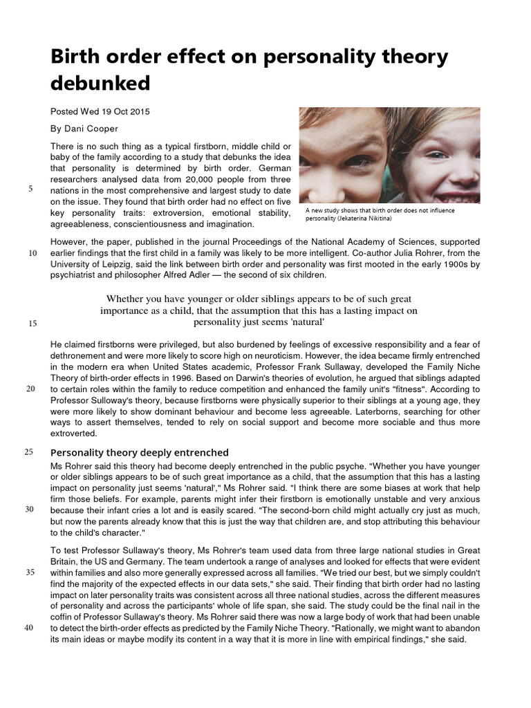 Handout 2 - Birth Position Debunked | PDF | Sibling | Behavioural Sciences