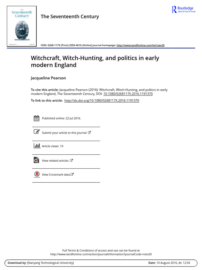Witchcraft and Politics in Early Modern England | PDF | Witchcraft ...