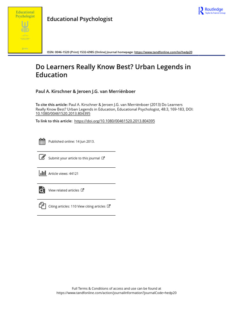 Do Learners Really Know Best Urban Legends in Education | PDF ...