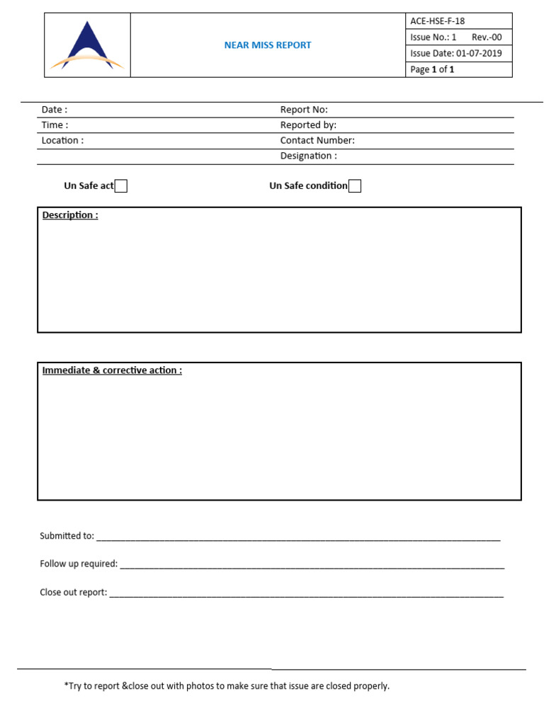 Near Miss Reporting Template | PDF