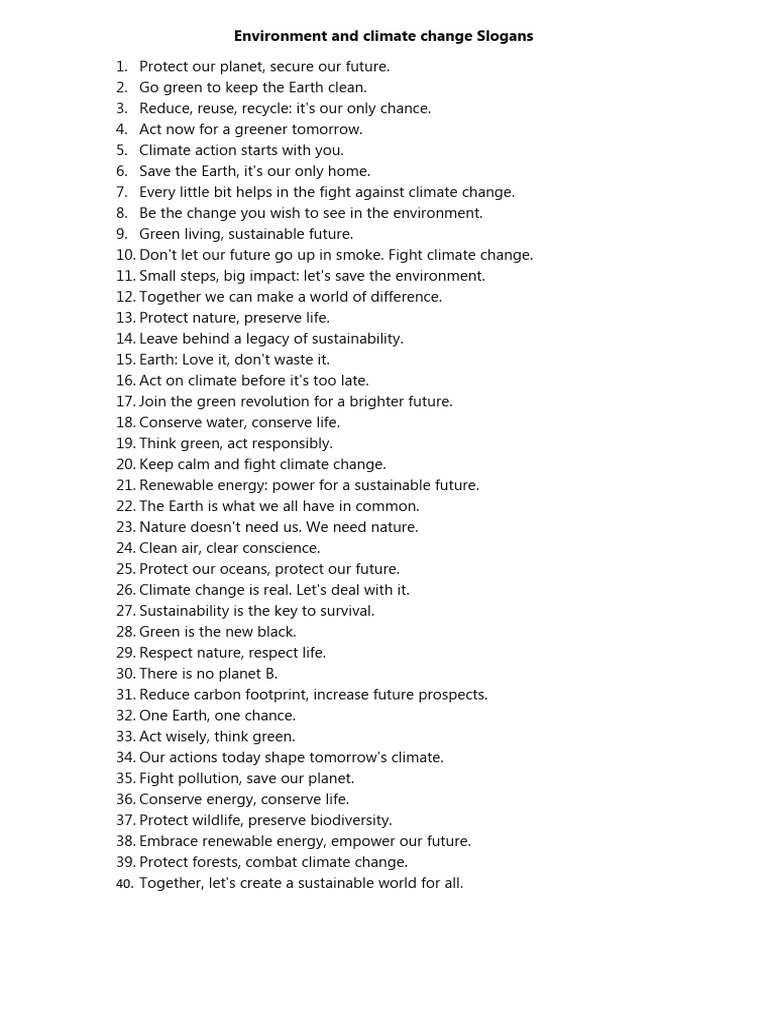 Slogans On Environment and Climate Change 2024 | PDF | Science ...