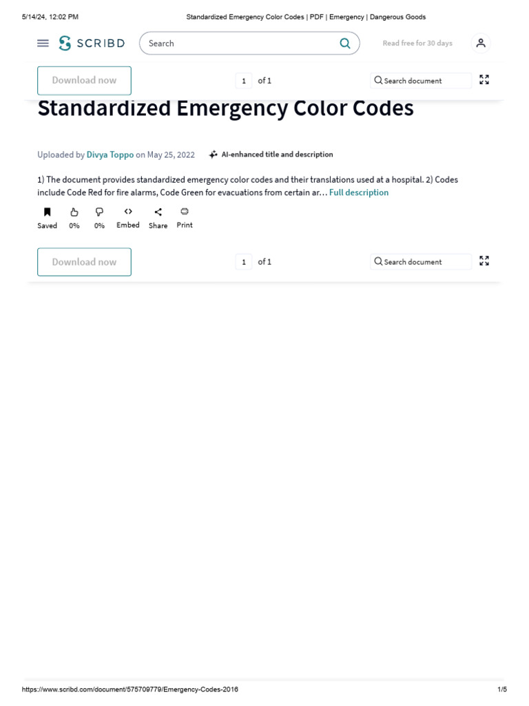 Standardized Emergency Color Codes - PDF - Emergency - Dangerous Goods ...