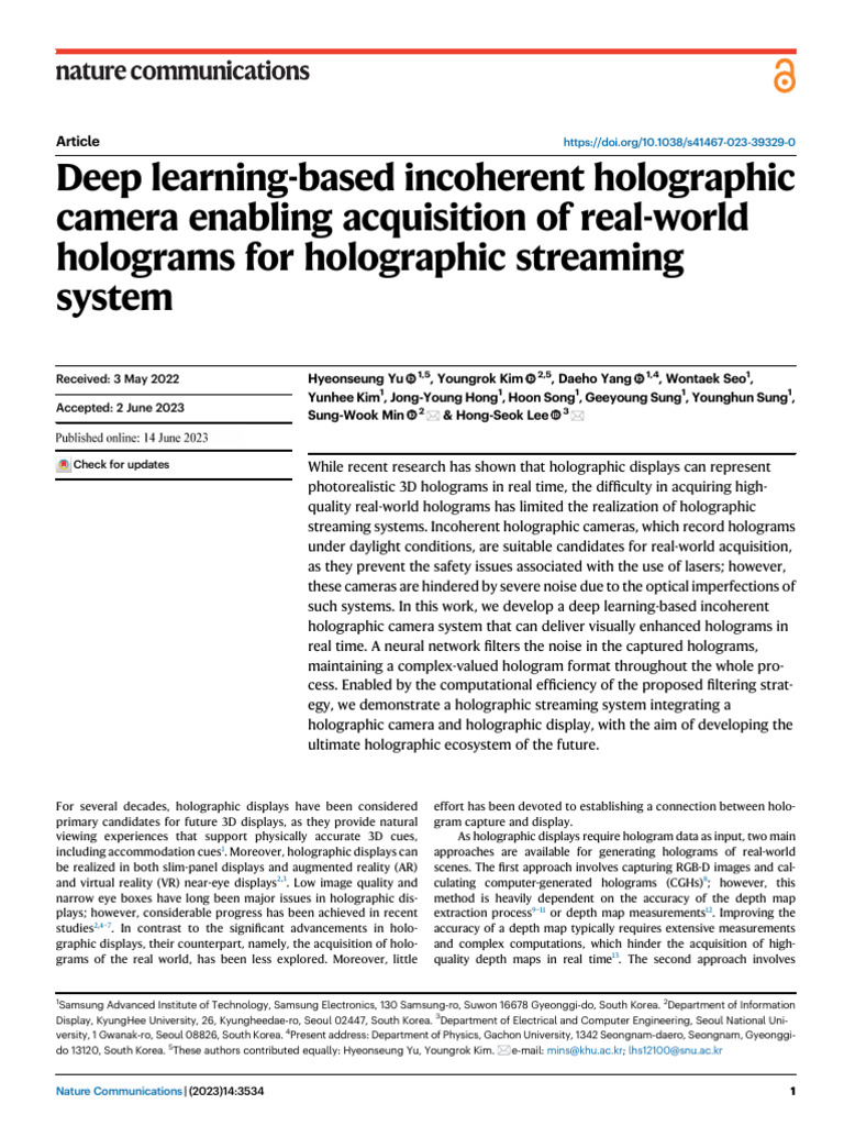 Deep Learning for Holographic Streaming | PDF | Holography | Coherence ...