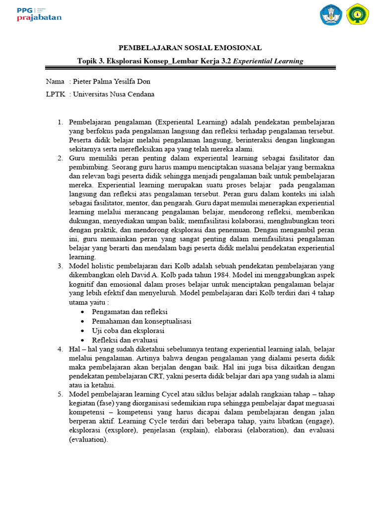 Eksplorasi Konsep - Lembar Kerja 3.2 Experiential Learning | PDF