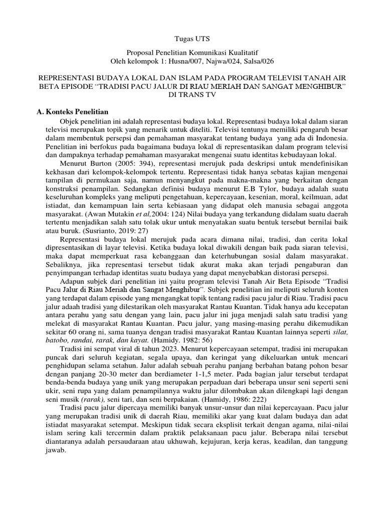 UTS Proposal Penelitian Kualitatif Kelompok 1 | PDF