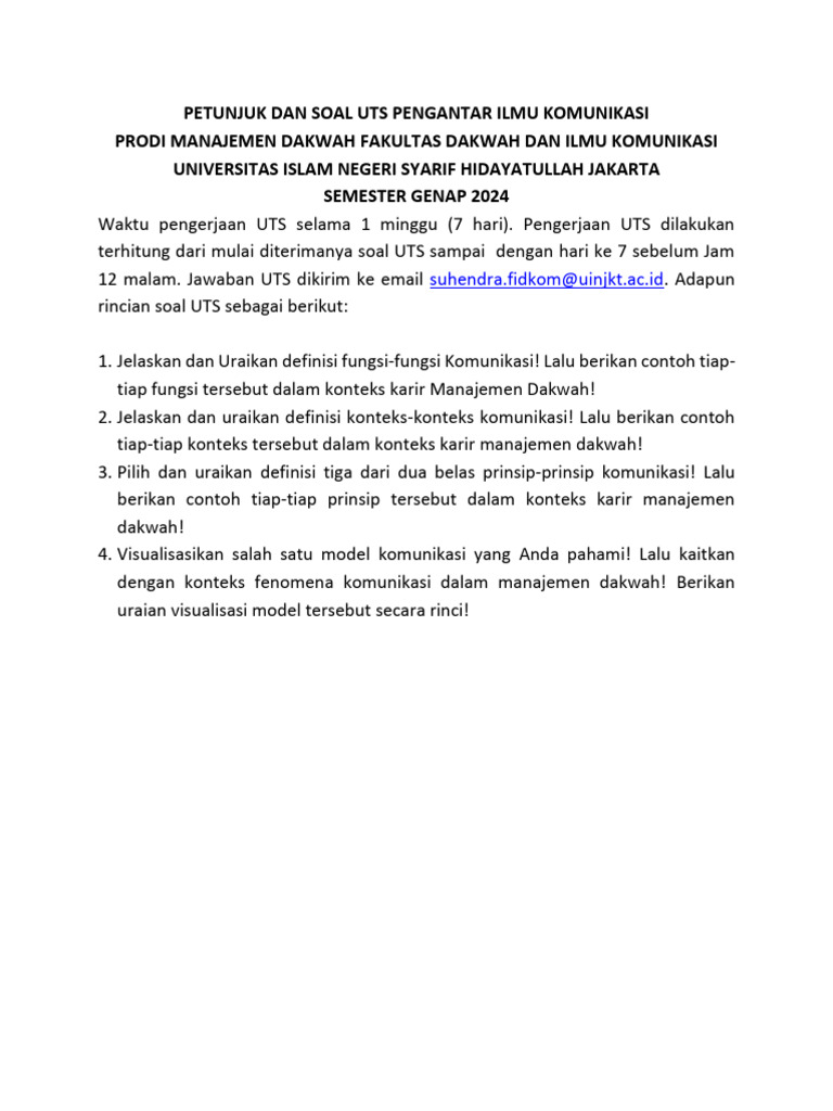 SOAL UTS PENG. ILMU KOMUNIKASI GENAP 2024 | PDF