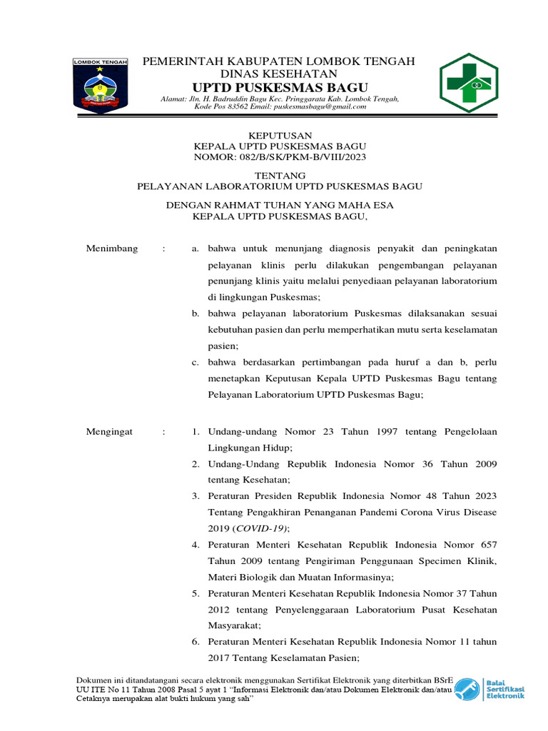 SK Pelayanan Laboratorium - Sign | PDF