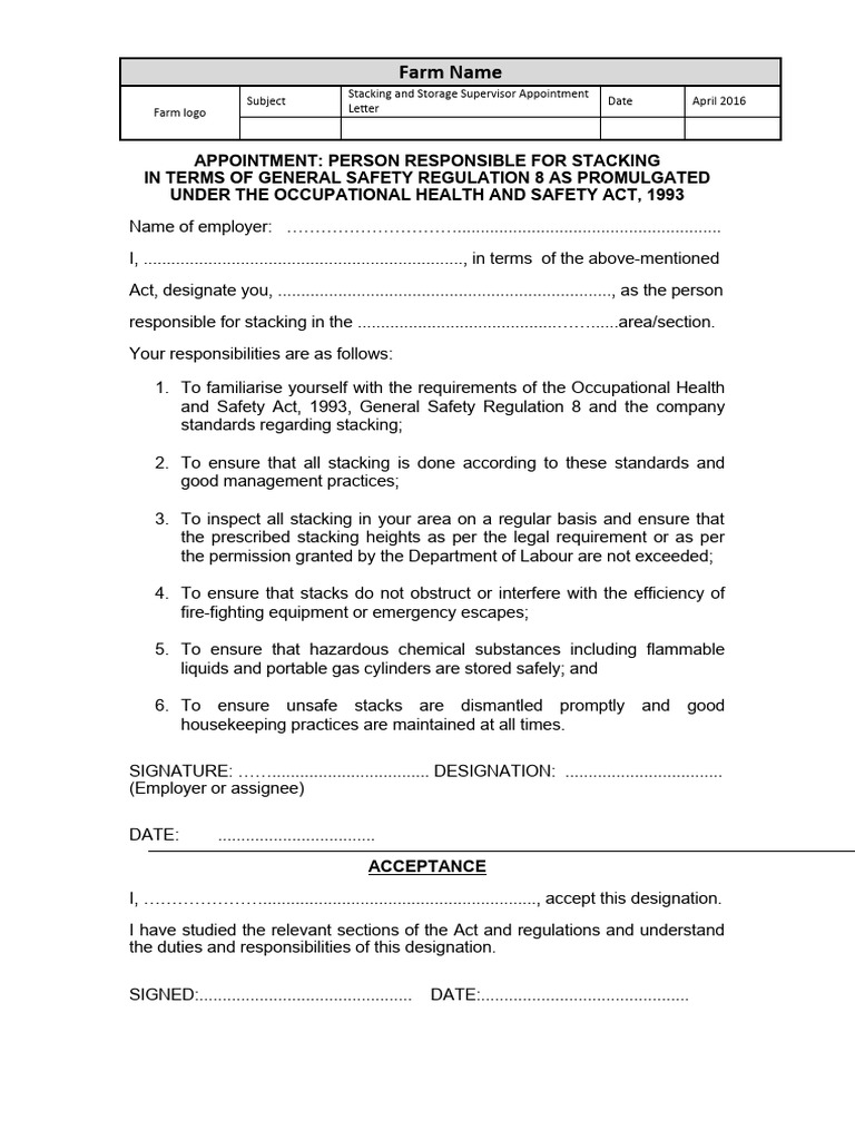Stacking Supervisor Appointment Letter | PDF
