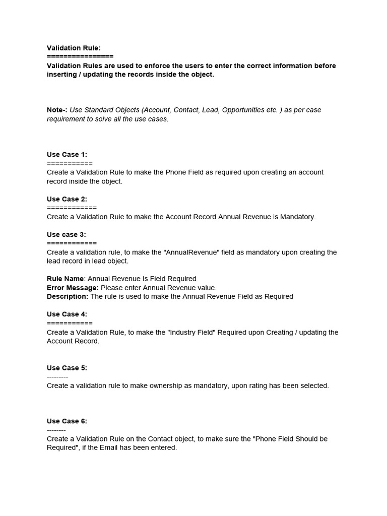Validation Rule Test Pdf Computing