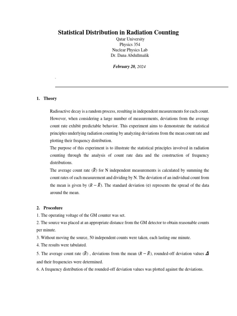 Statistical Distribution in Radiation Counting Report 3 | PDF ...