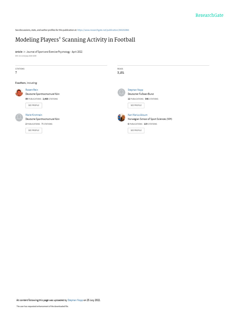 Modeling Players' Scanning Activity in Football: Journal of Sport and ...