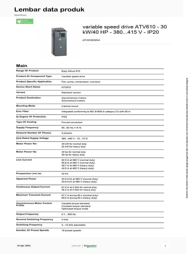 ATV610 Variable Speed Drive 30kW | PDF | Relay | Electric Motor