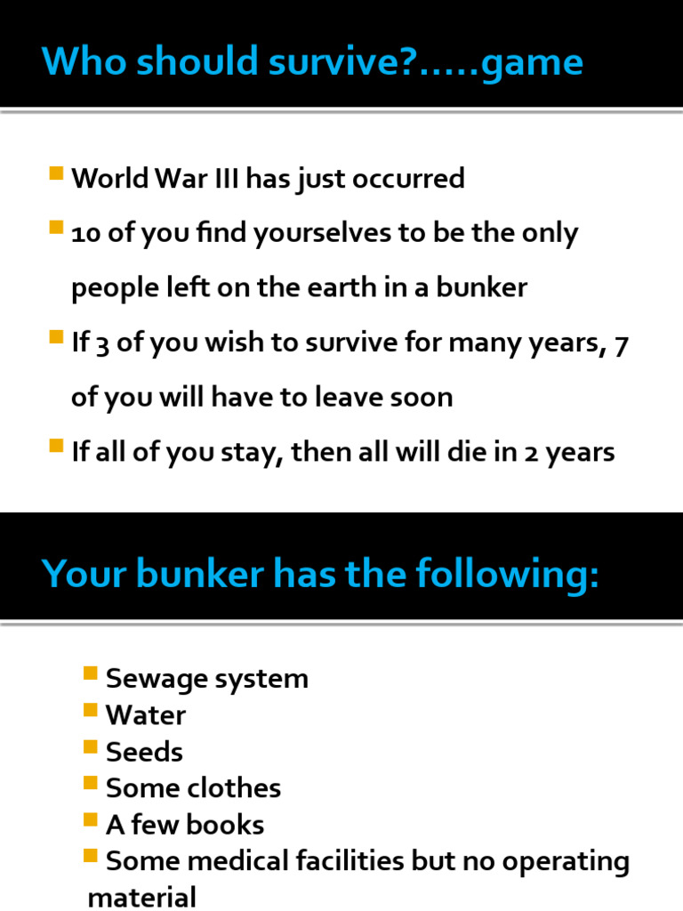 Bunker Survival Decision-Making Game | PDF
