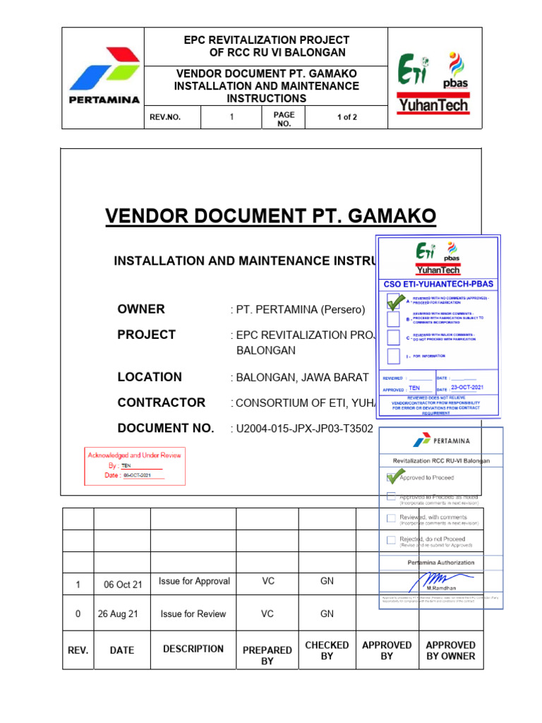 Vendor Document Pt. Gamako: Installation and Maintenance Instructions | PDF | Electrical Wiring ...