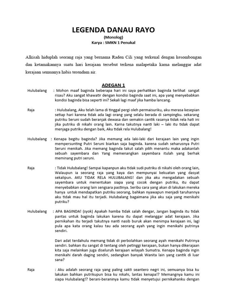 Alur Legenda Danau Rayo FLS2N | PDF