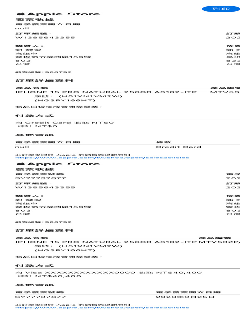 View Duplicate Invoice - Apple (台灣) | PDF