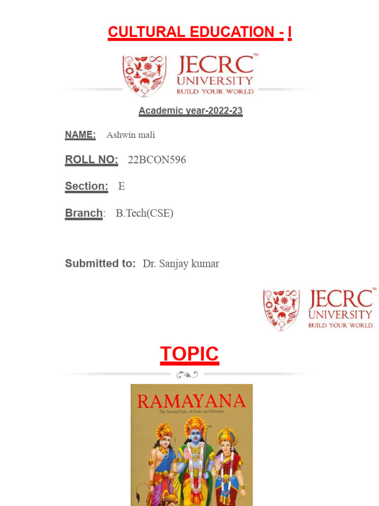 Ashwin Mali E2 PPT On Ramayana | PDF | Sita | Rama Ashwin Mali E2 PPT On Ramayana | PDF | Sita | Rama