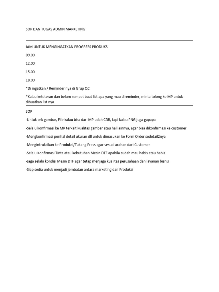Tugas dan SOP Admin Marketing | PDF