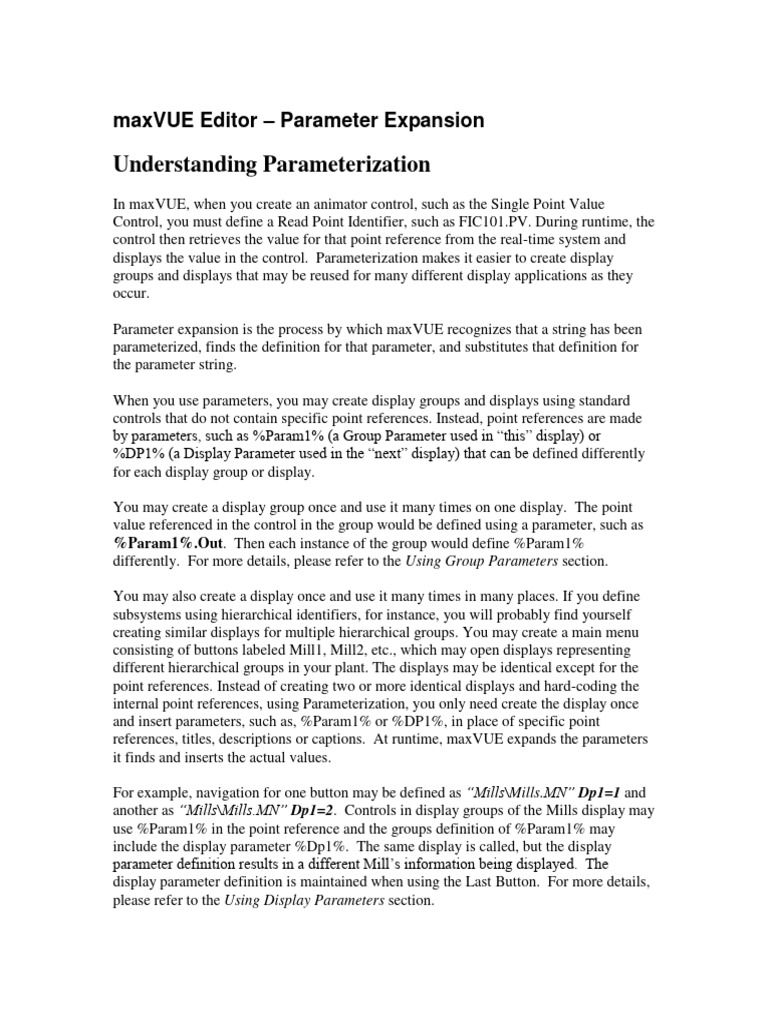 maxVUE Parameterization | PDF | Parameter (Computer Programming) | Button (Computing)