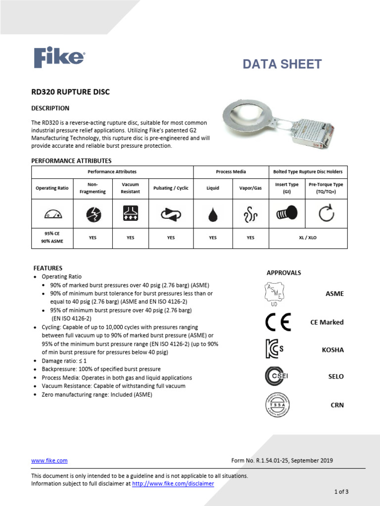Fike Rupture Disc-Datasheet | PDF | Pressure | Gas Technologies