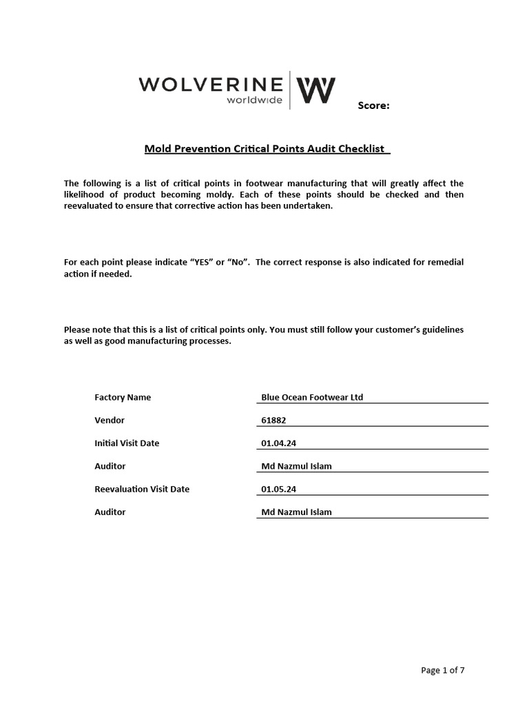 Mold Prevention Checklist | PDF | Warehouse